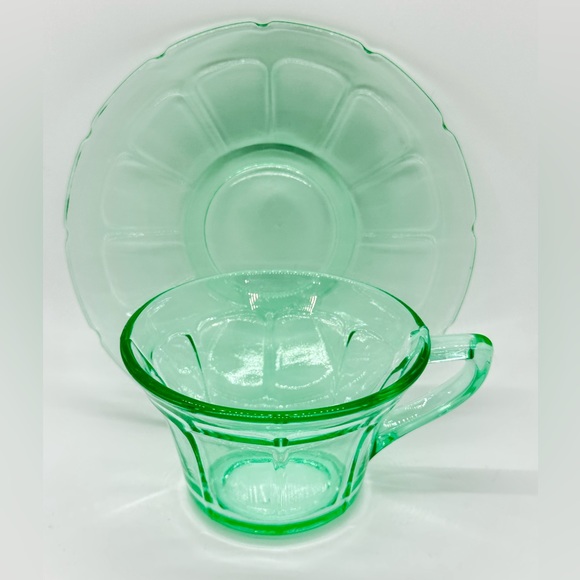 Kitchen | Vintage Retro Uranium Glass Tea Cup And Saucer Set | Poshmark
